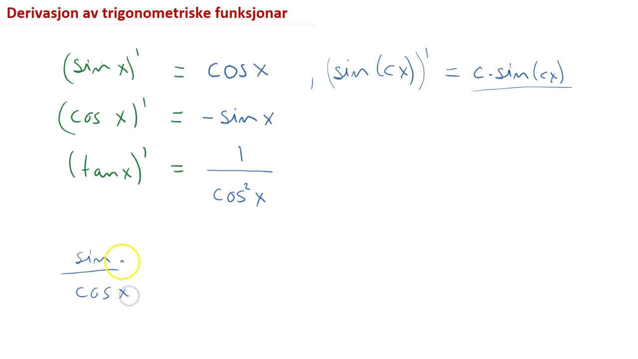 R2 Derivasjon av trigonometriske funksjoner - YouTube
