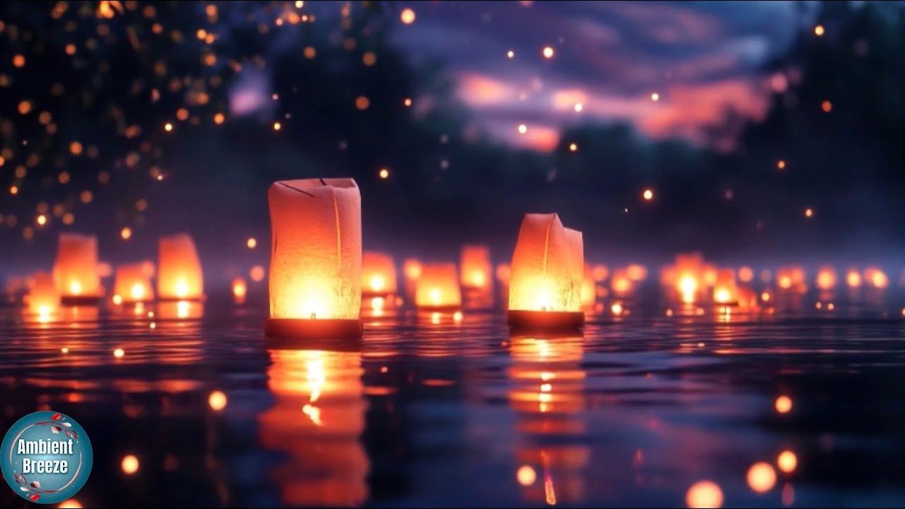 Floating Lanterns & Gentle Water Sounds 🌊 Calming Night Ambience with ...