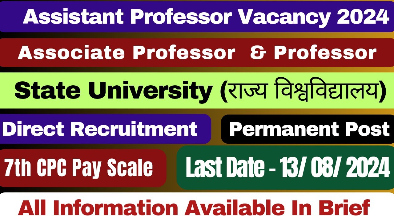 Assistant Professor Vacancy 2024 | State University Vacancy | Associate ...