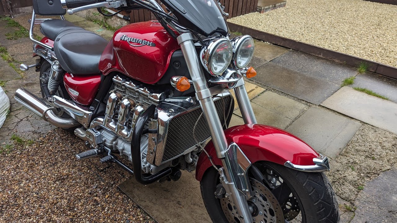 triumph rocket 3 classic rear brake pads and adjust lever - YouTube