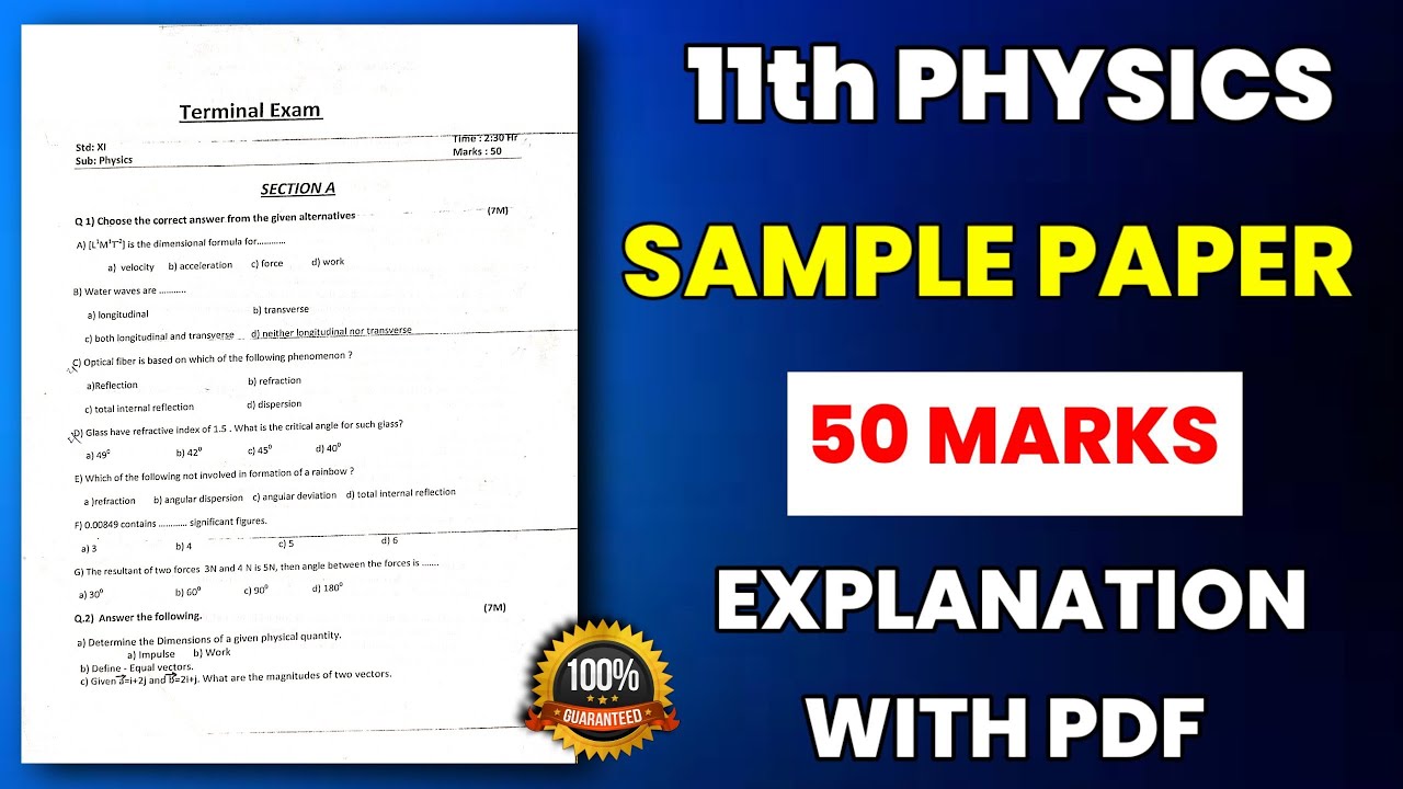 class 11th Physics Sample Question Paper / PDF / 50 Mark's Terminal ...