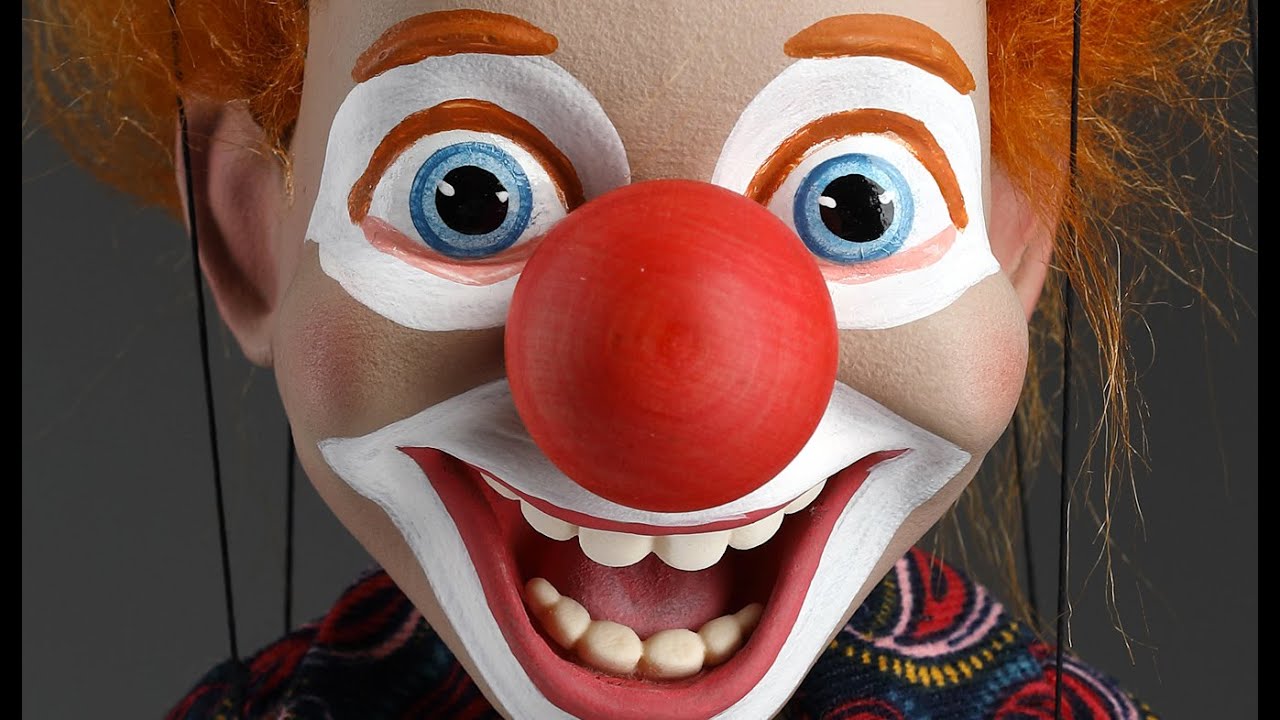 Cheeky clown : marionette playing in the shop - YouTube