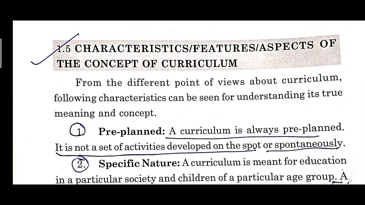 Characteristics/ Features/ Aspects of the concept of Curriculum # ...