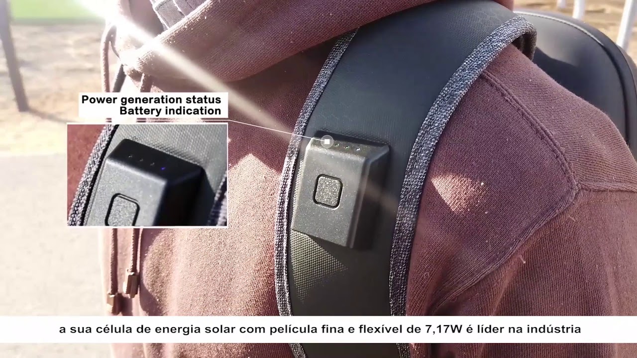 Mochila Solar Hanergy Solartank com USB e PowerBank Preta - YouTube