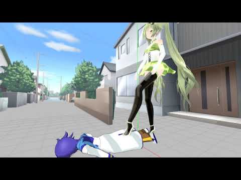 MMD Giantess  Miku play with kaito and Len