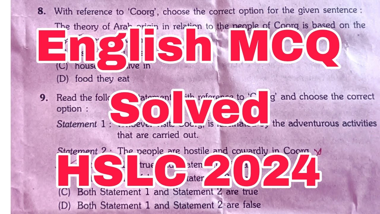 HSLC-2024, English MCQ Question paper solved || SEBA, Board Exam 2024 ...