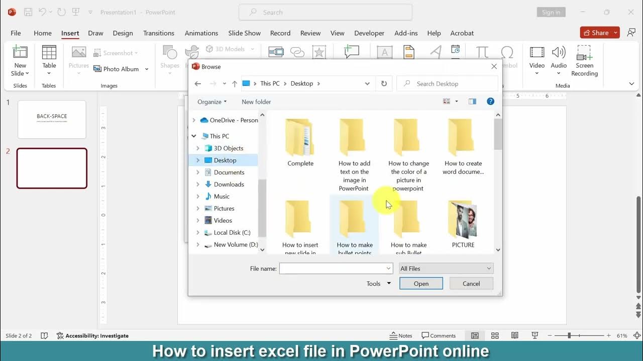 How to insert excel file in PowerPoint online - YouTube