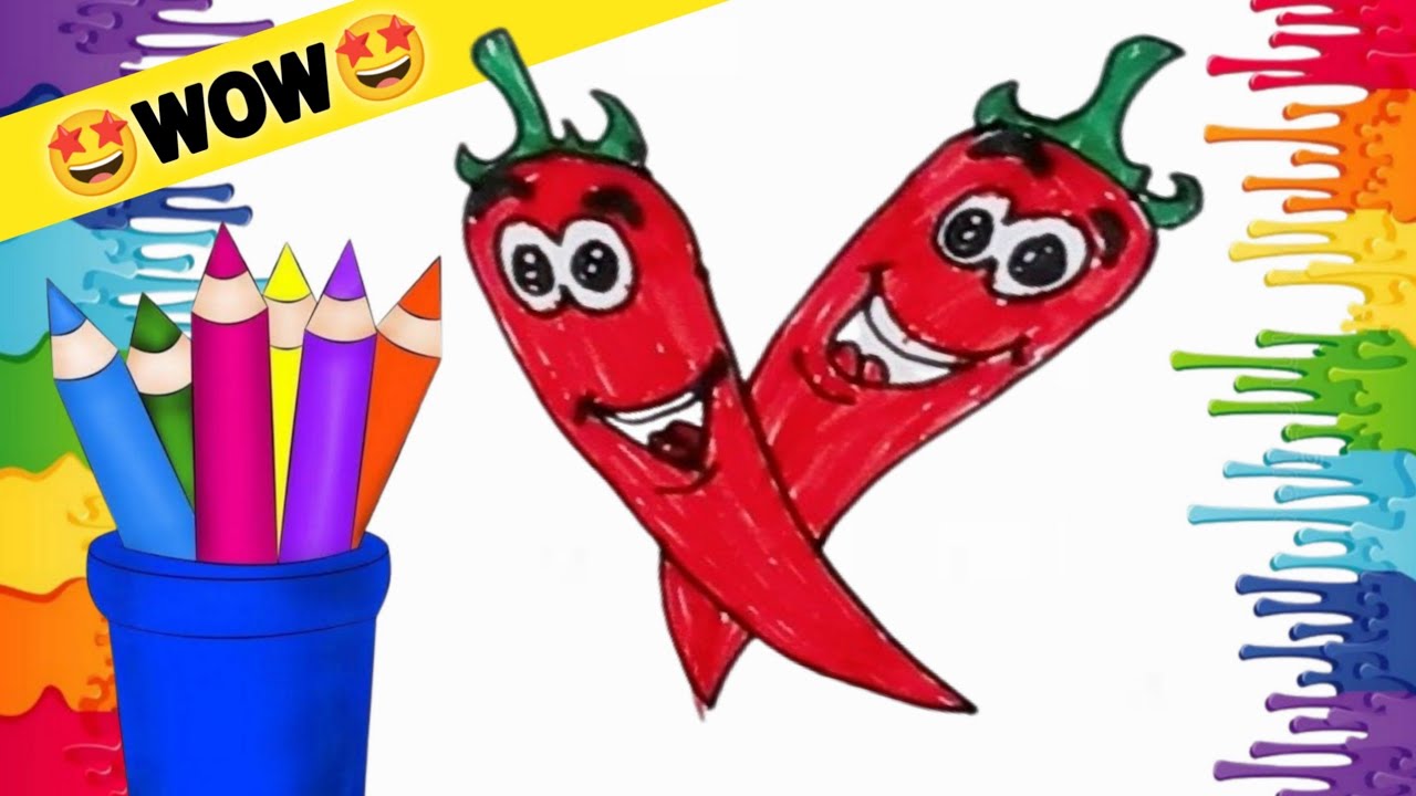 How to Draw a Chilli | Easy Vegetable Drawing for Kids | Step by Step ...