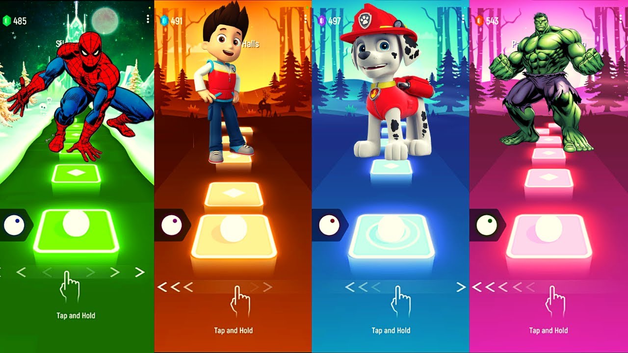 Spiderman vs Paw patrol Ryder VS Marshall VS hulk Tiles Hop on ToKo ...