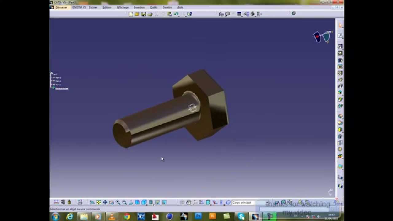 catia v5 video tutorial :screw flat head (vis à tête plate) - YouTube