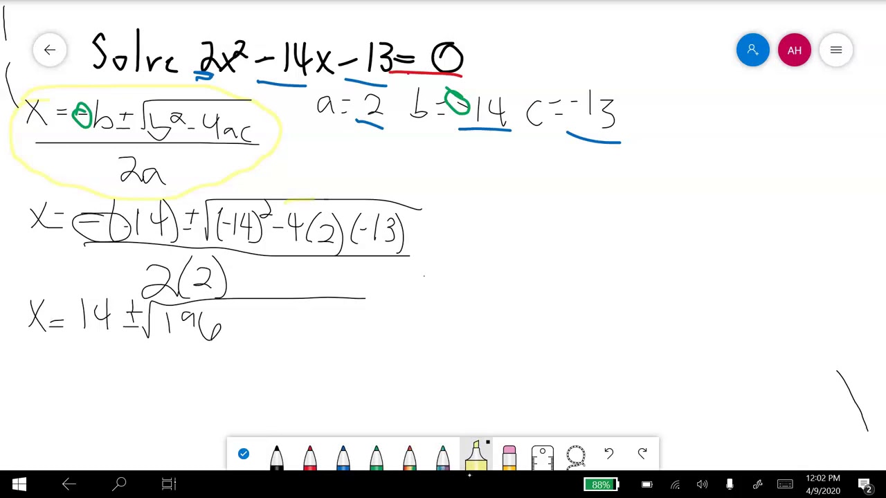Quadratic Formula Full Example - YouTube