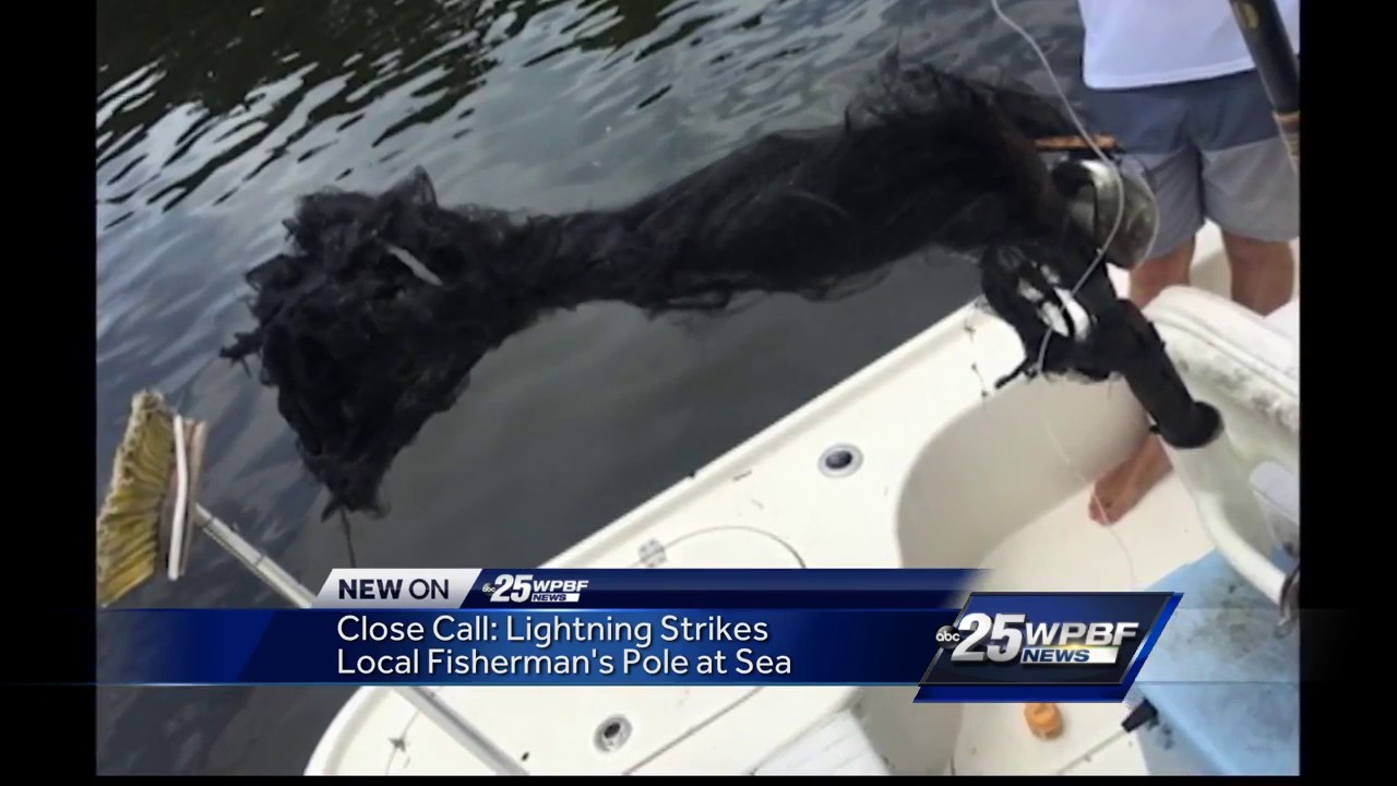Lightning strikes local fisherman's pole at sea - YouTube