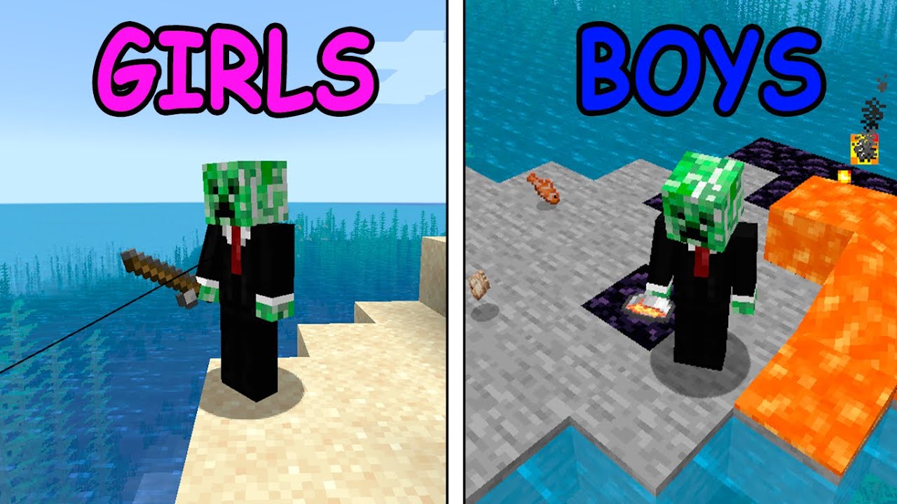 how girls and boys fish in minecraft - YouTube