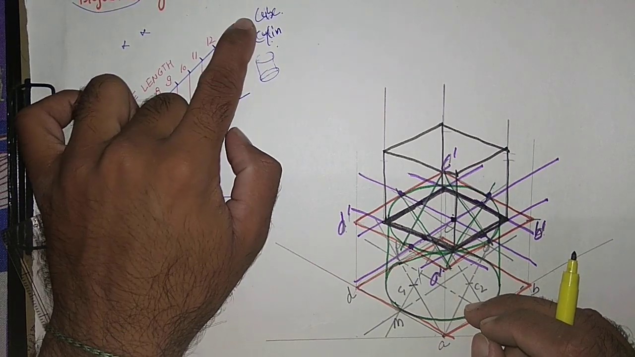 Isometric projection of combination of solids of cube cylindrical slab ...