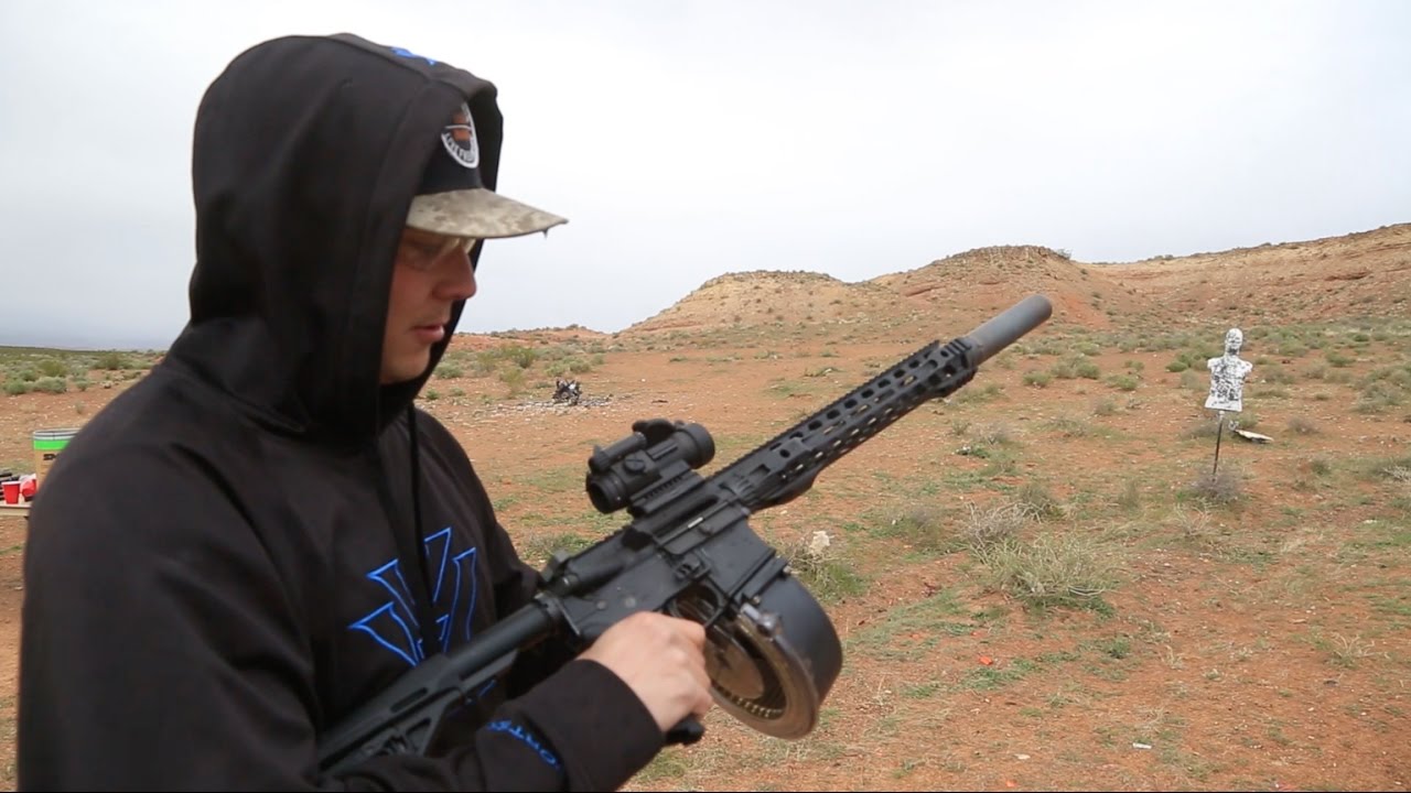 Full Auto Suppressed 90 Round Drum Mag Dump 5.56 - YouTube