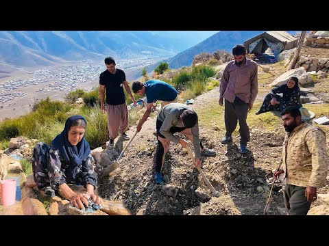 Amir Family Builds a Stone Sitting Area Beside the Mountain Spring