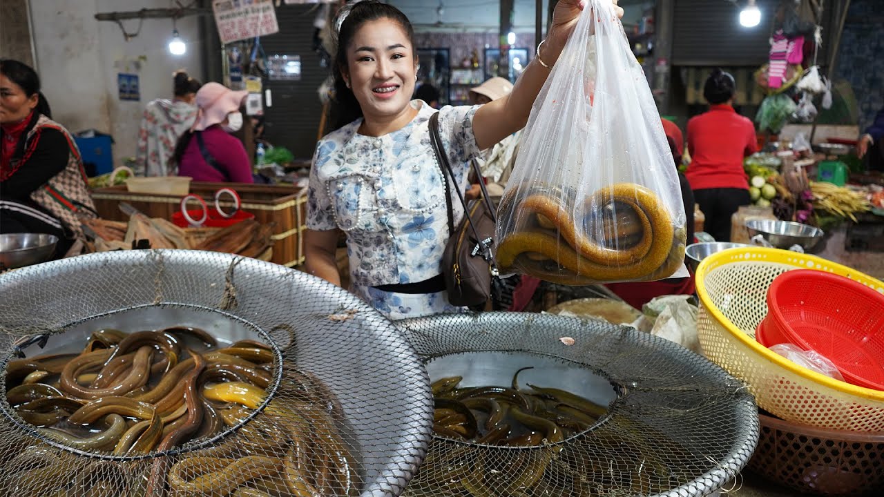 Market show : Yummy Eel fish cooking - Buy eel fish for my recipe - YouTube