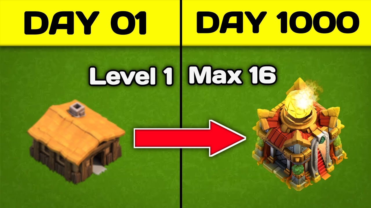 town Hall level 1 to town hall level 16 max in one vedio using gems ...