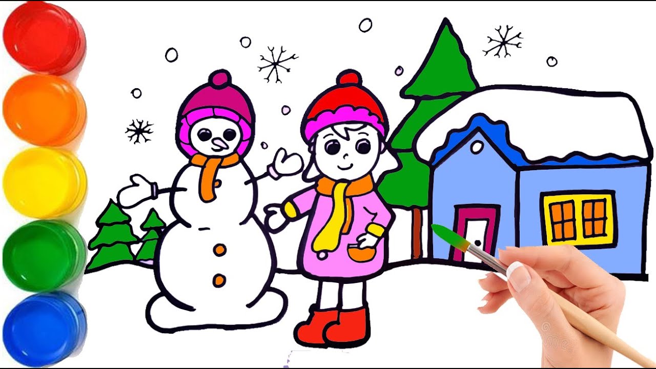 Simple Winter Drawing || How To Draw Winter Landscape for Children ...