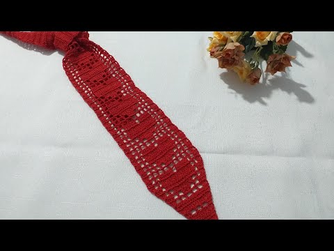 Cum crosetam o cravata cu inimioare ,cu tehnica Filet