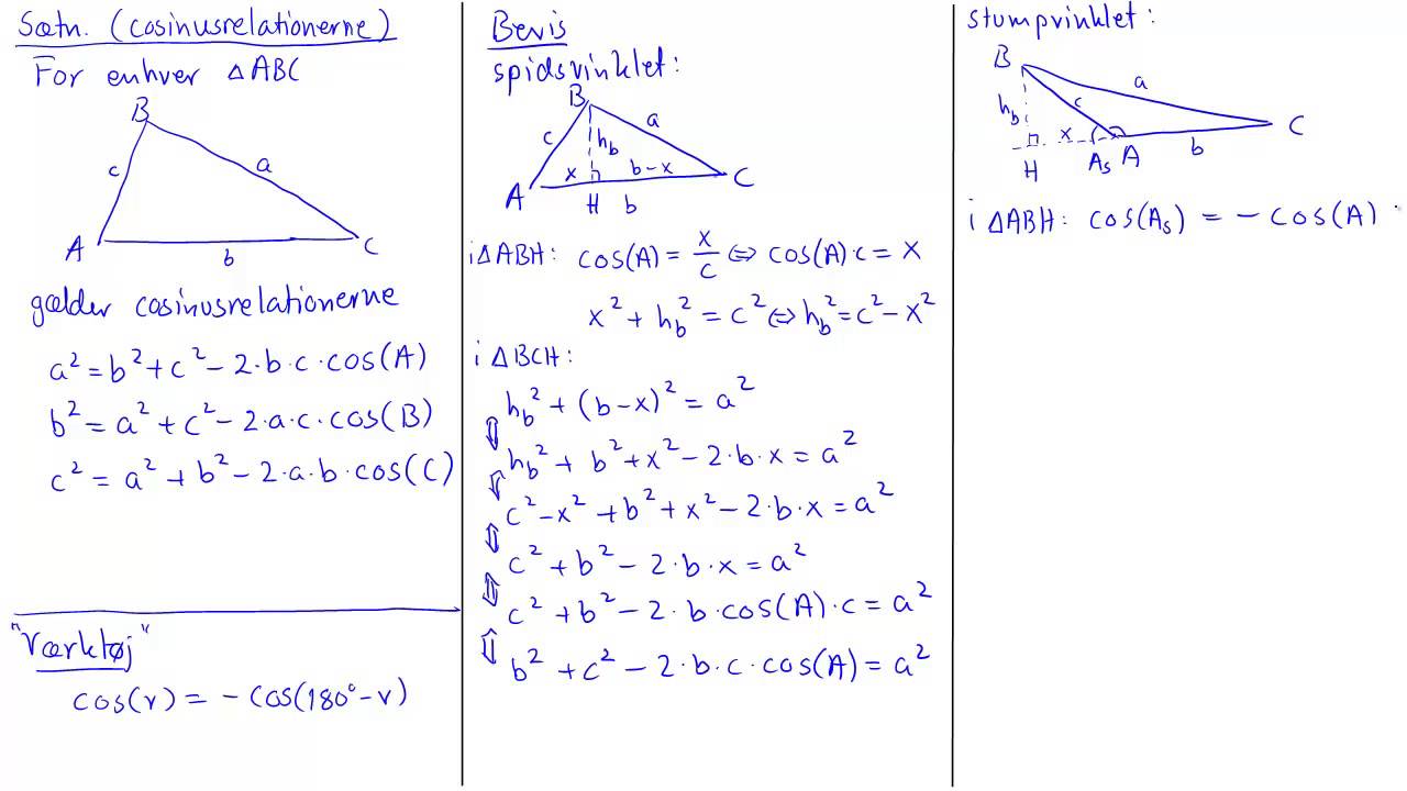 Bevis for cosinusrelationerne - YouTube