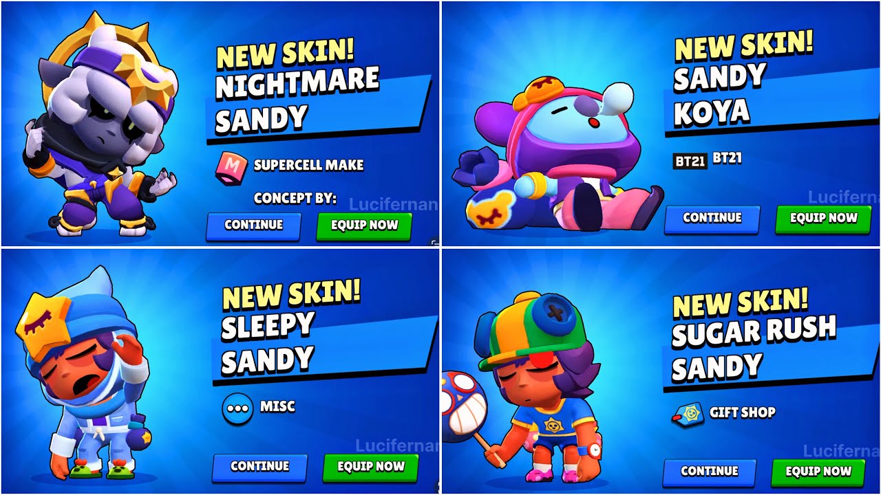 SANDY ALL SKINS UNLOCK ANIMATIONS | Brawlstars - YouTube