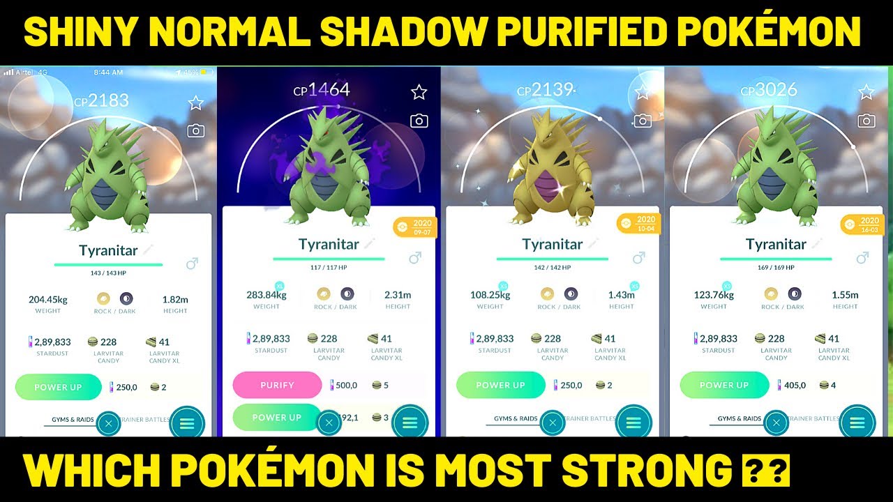 SHINY VS NORMAL VS SHADOW VS PURIFY Pokémon in Pokémon go | Which is ...