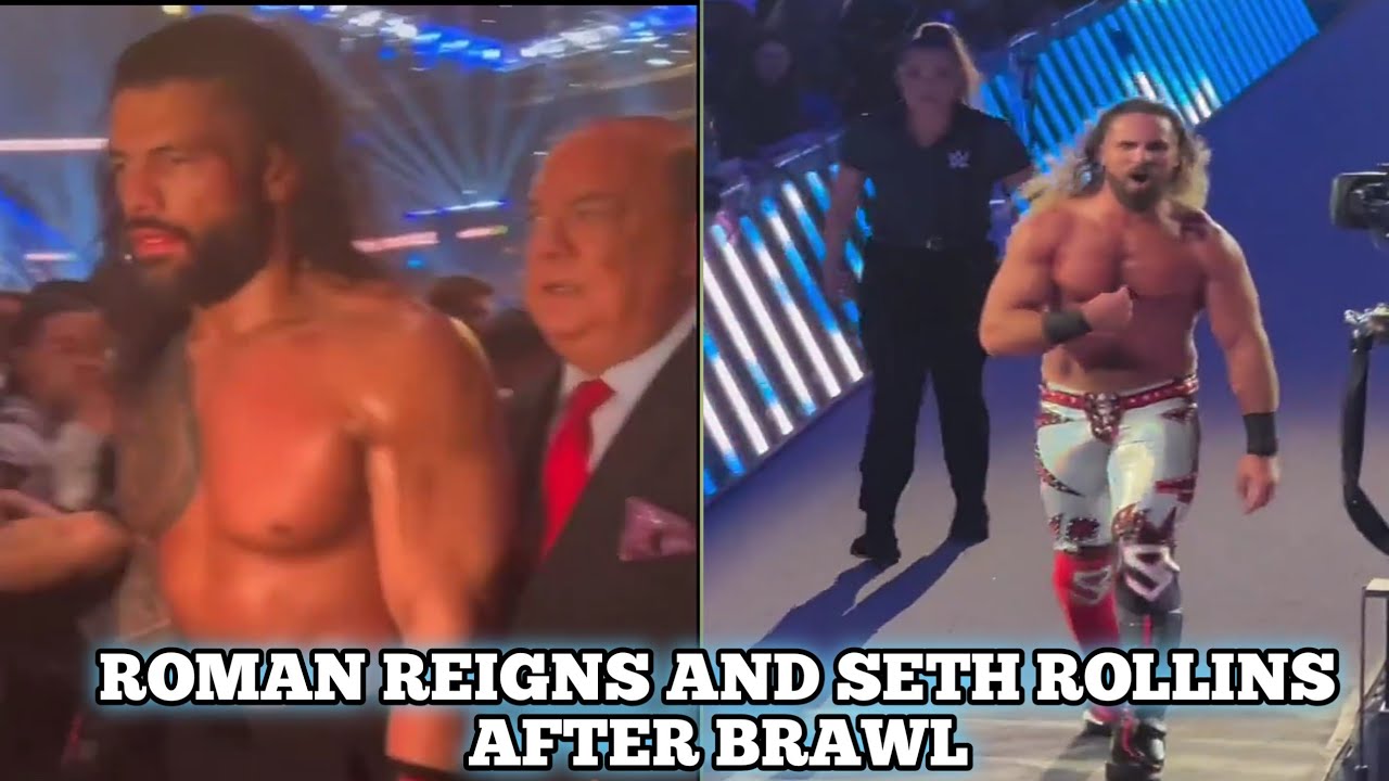 Roman Reigns and Seth Rollins after brawl in Royal Rumble - YouTube