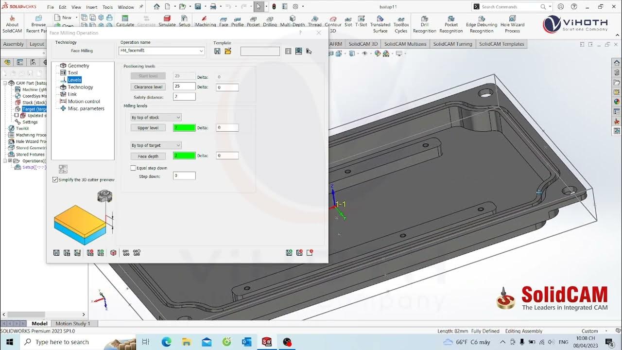 Hướng dẫn lập trình tính năng Face Millling trong SolidCAM 2022 cho người mới bắt đầu | VIHOTH ...