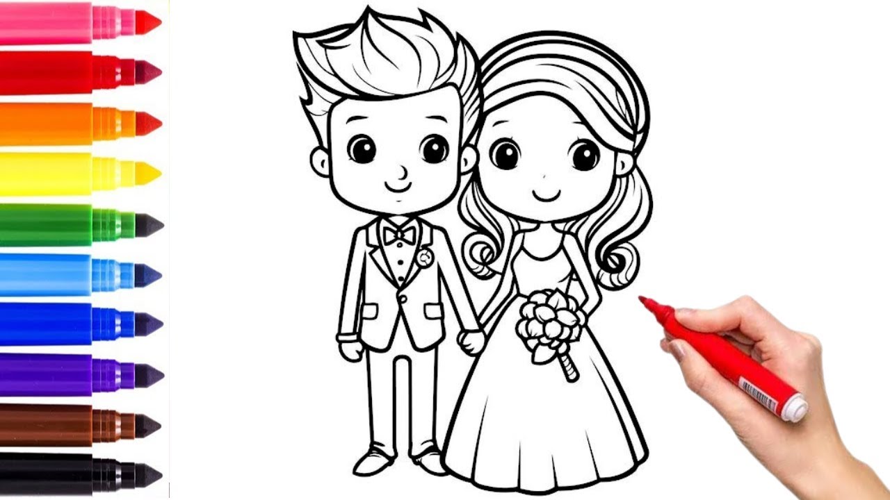 How to Draw Groom & Bride | Easy Drawing and Coloring - YouTube