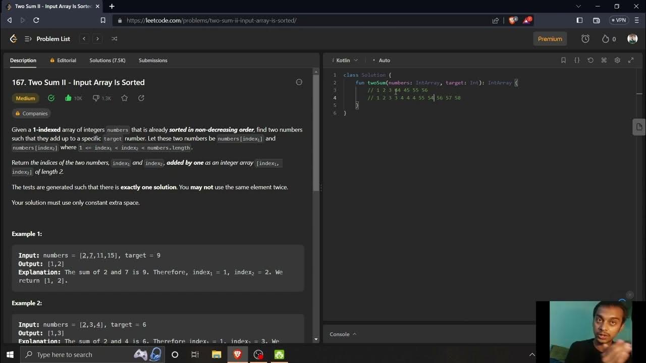 Leetcode Two Sum Ii Input Array Is Sorted Medium Kotlin