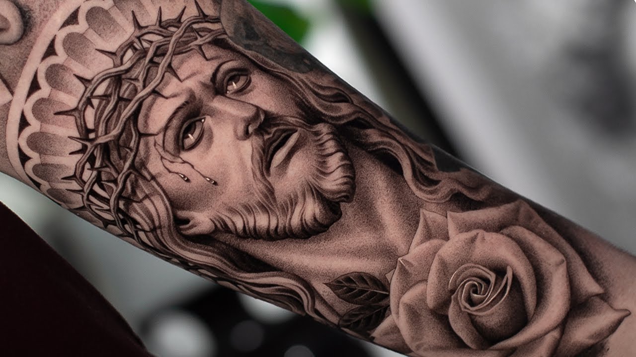 BLACK and GREY JESUS CHRIST TATTOO | TIMELAPSE (Real Time Tattooing ...