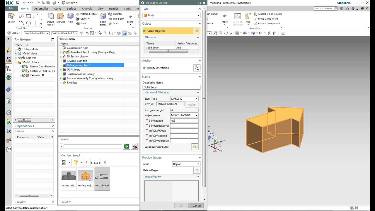 NX10 Reuse library DefineReusableObject - YouTube