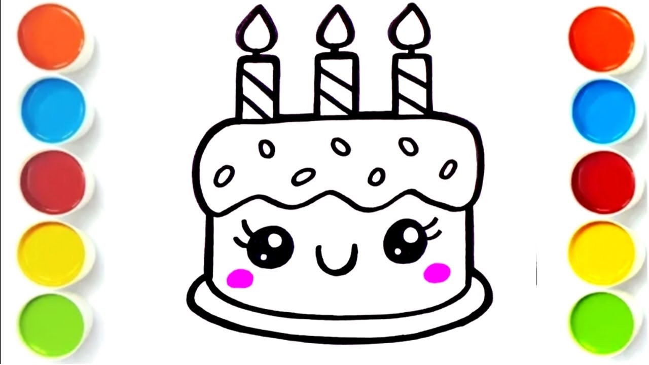 How to draw Birthday Cake with Balloons | Step by Step Birthday Cake ...