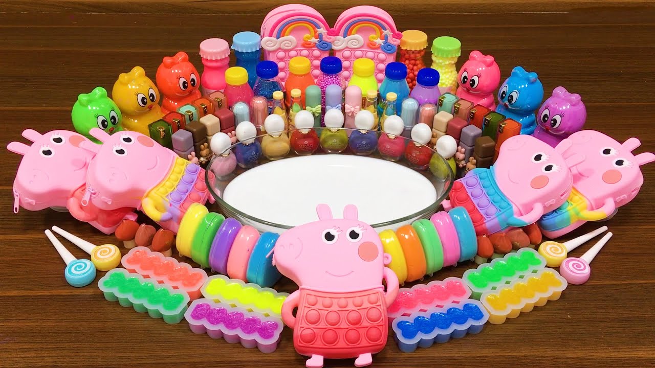 Mixing makeup, clay and more into GLOSSY slime!!!Satisfying PEPPA PIG ...