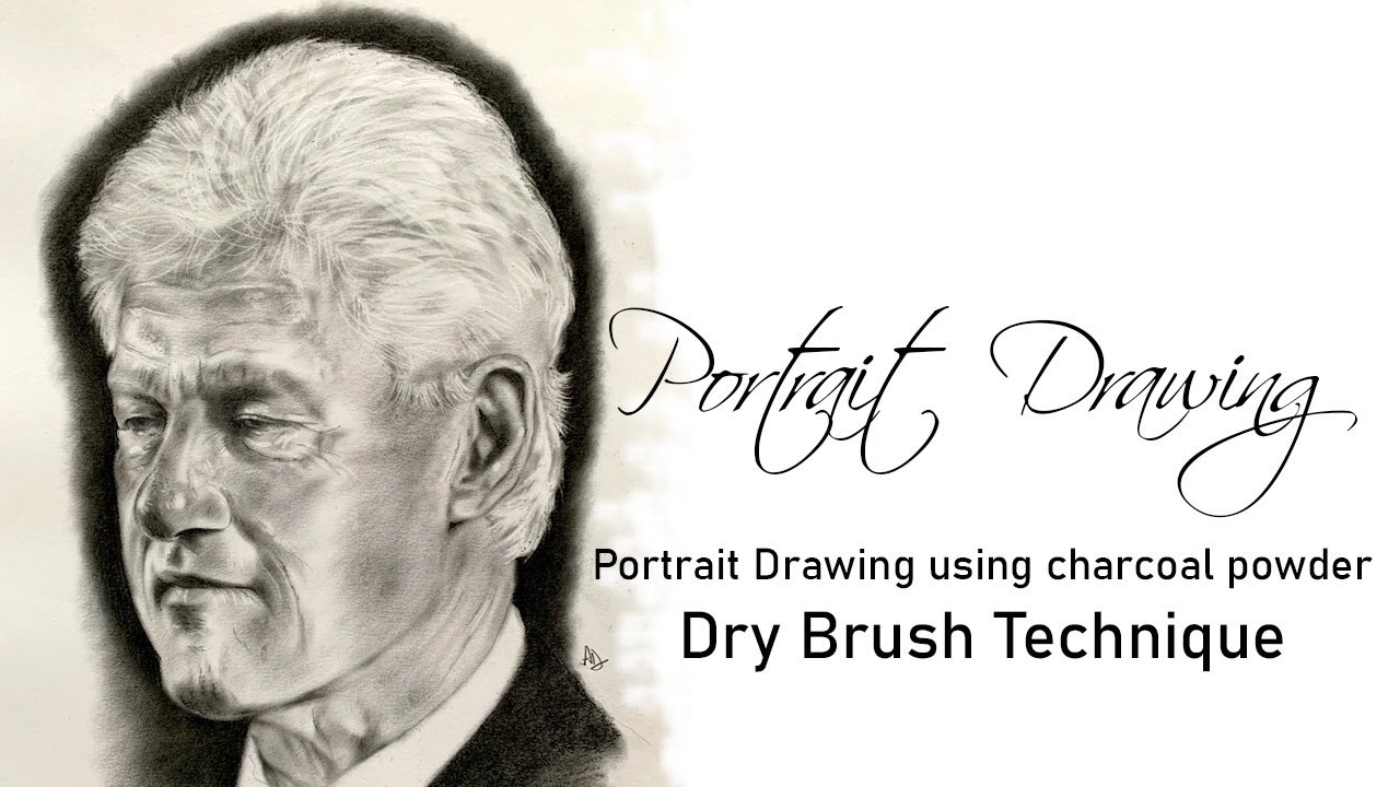 Drawing Portrait of Bill Clinton using Charcoal Powder | Dry Brush ...