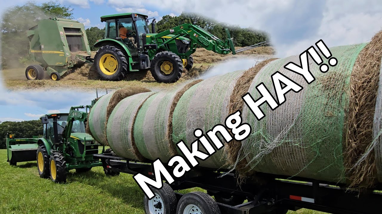 575 Acre Missouri farm cutting, baling & hauling Round bales of HAY ...