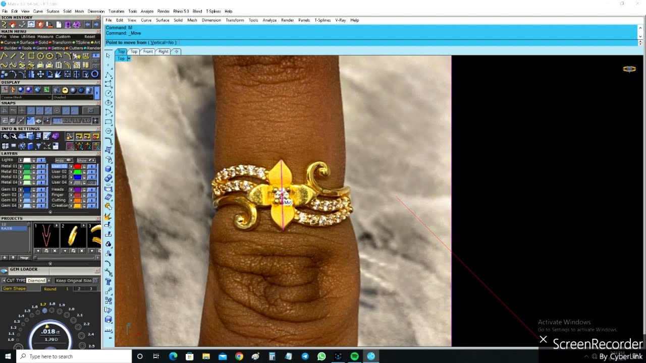 making Ledis Ring Jwellery cad Rhino matrix 3D #1 - YouTube