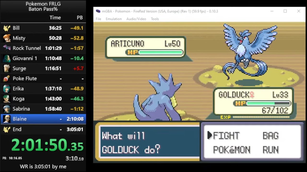 Pokemon Fire Red Baton Pass speedrun in 2:56:05 - YouTube