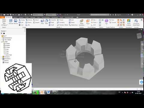 Create Hexagonal castle Nut by Autodesk Inventor 2017 Tutorial - YouTube
