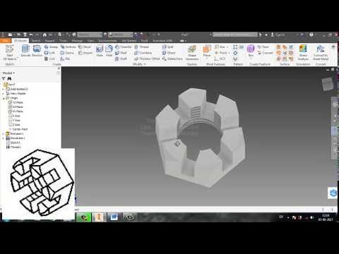Create Hexagonal castle Nut by Autodesk Inventor 2017 Tutorial - YouTube