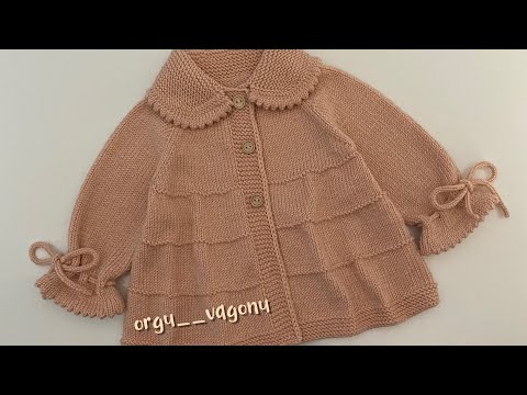 Bebe yakalı kolları bağcıklı kız bebek hırka yapımı  (yaka düşürmeli) 1 yaş