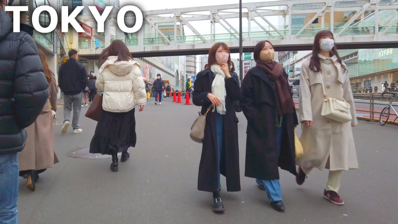[4k] Tokyo - Walking west of Shinjuku station. Cloudy winter sky (Jan ...