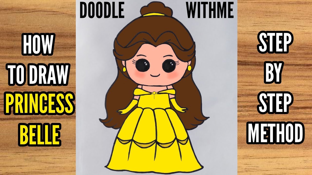 How to draw Princess Belle - step by step drawing method with colouring ...