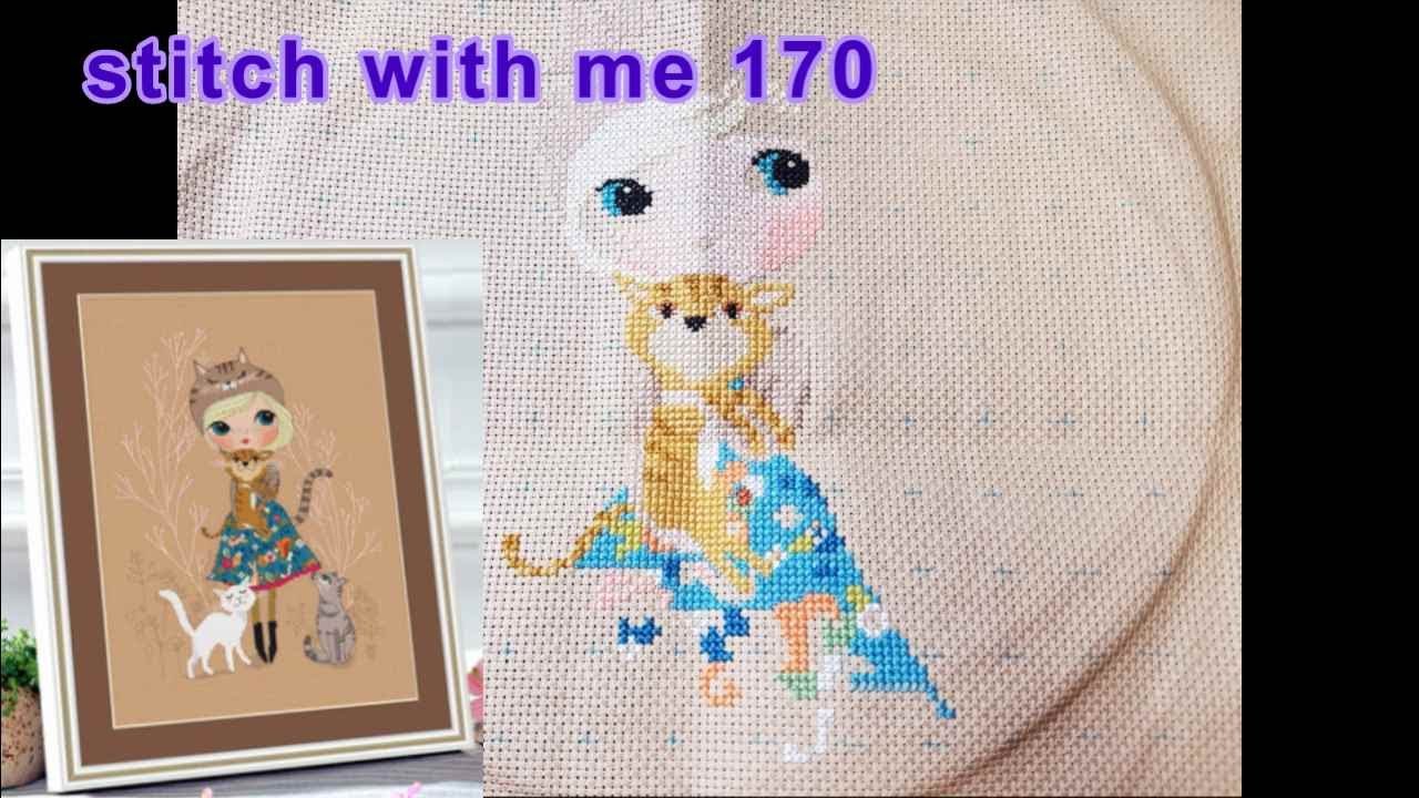 FLOSSTUBE #170 Stitch With Me | Lucky Girl - Love Cats | cross stitch ...
