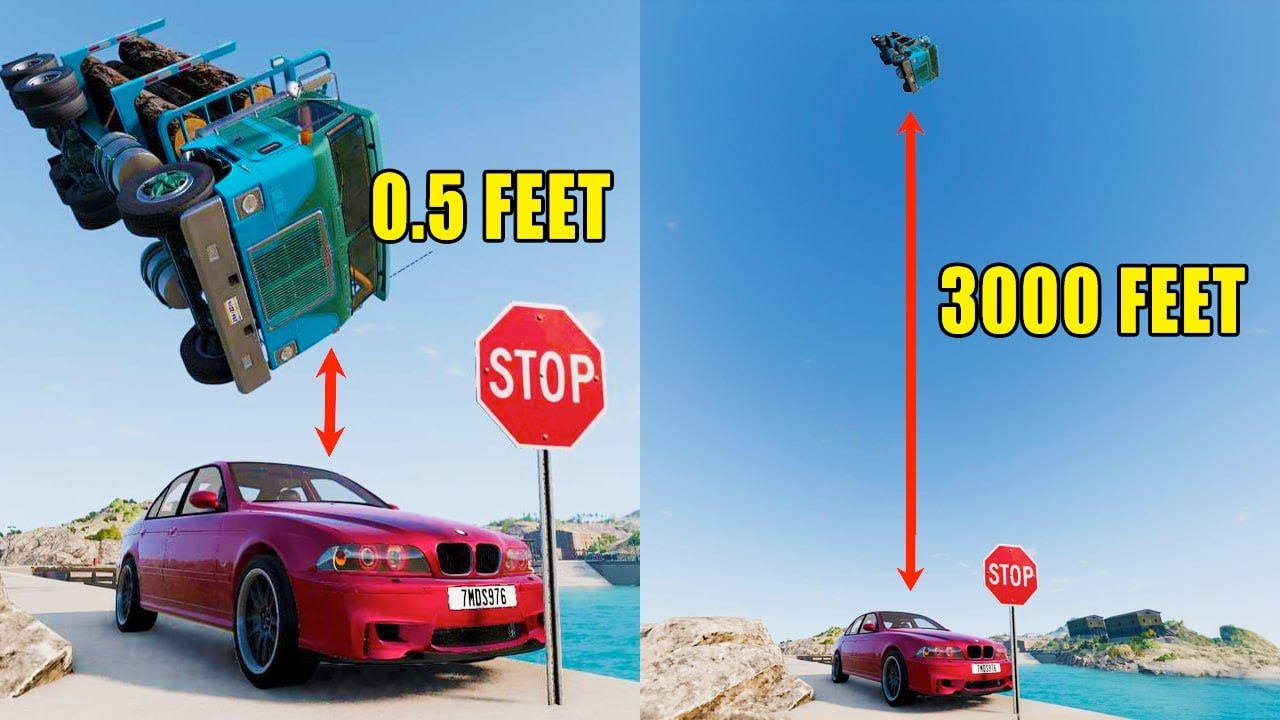 0.5 FEET vs 3000 FEET THROWING a CAR From a HEIGHT - YouTube
