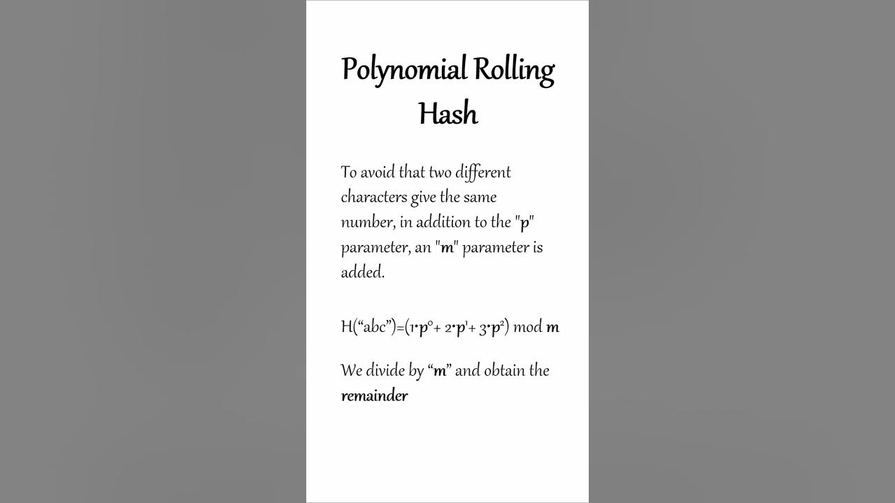 Polynomial Rolling Hash Algorithm Explained with Visualization - YouTube