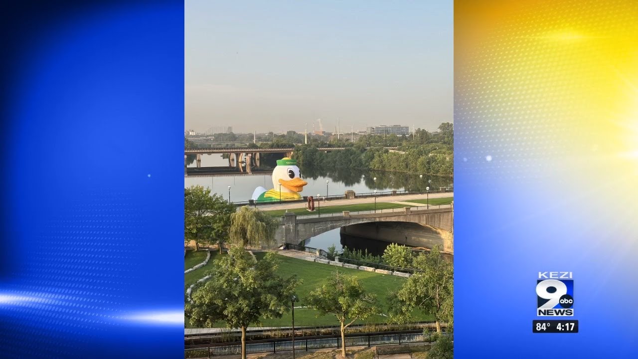 Inflatable Oregon Duck spotted on the river in Indianapolis, Indiana ...