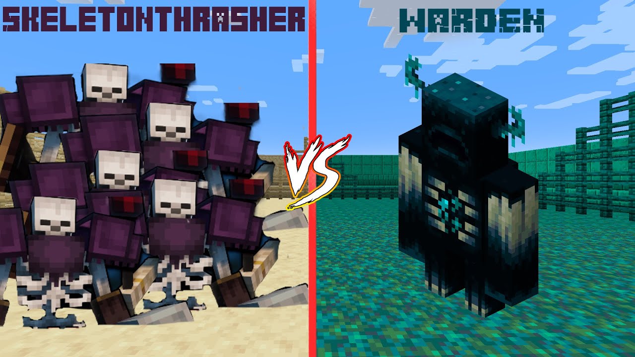 10 SKELETON THRASHER VS WARDEN. MINECRAFT BATTLE - YouTube