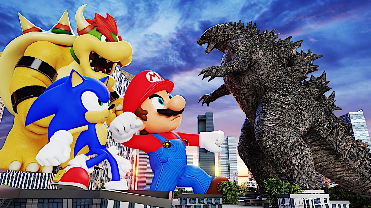 GODZILLA vs MARIO, SONIC & PACMAN! - YouTube